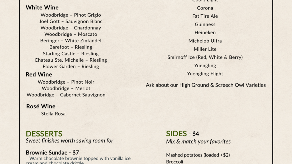Restaurant Menu – Alpine Lake