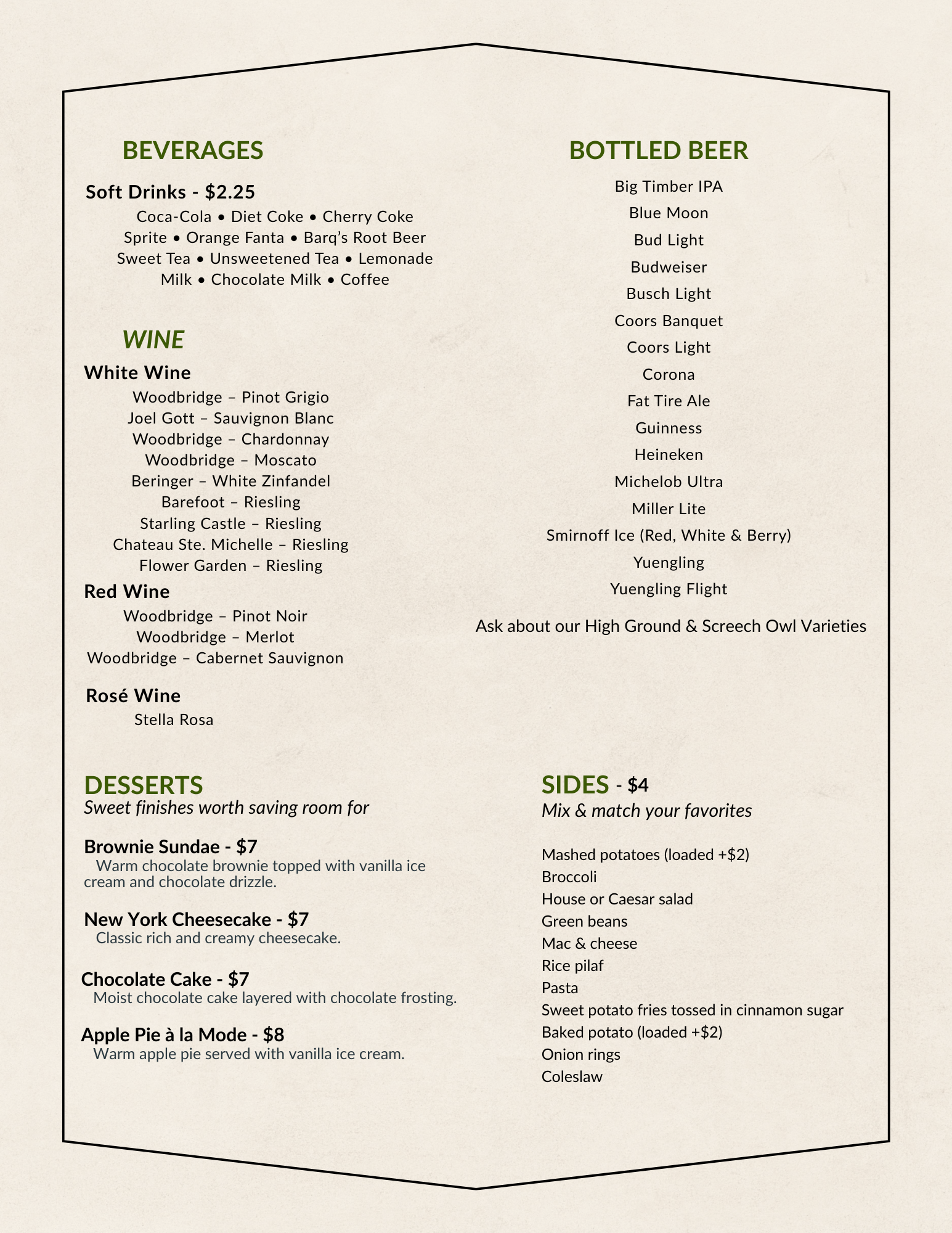 Restaurant Menu – Alpine Lake
