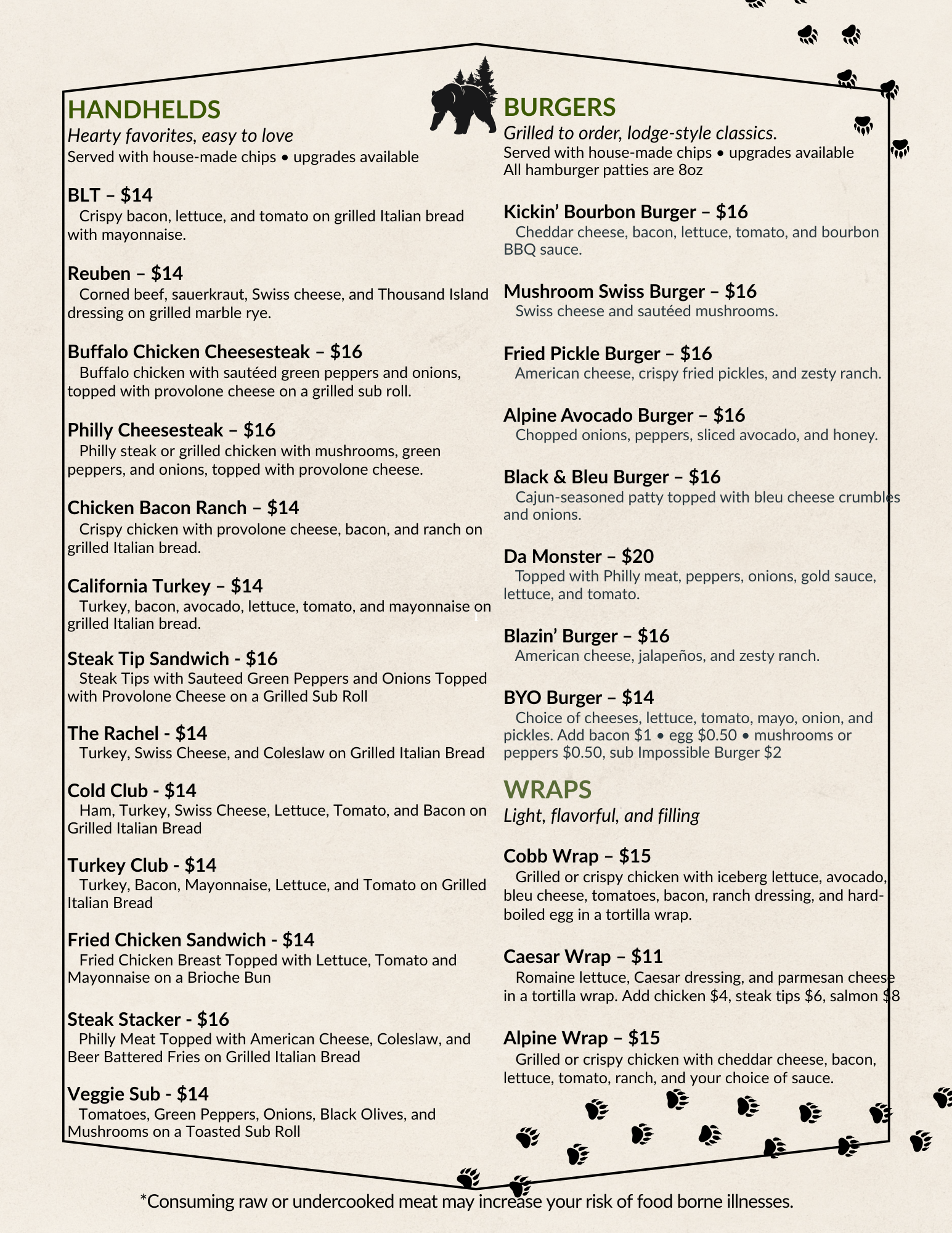 Restaurant Menu – Alpine Lake